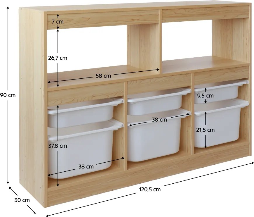 Organizér s úložnými boxy, dub/bílá, TRIVIX