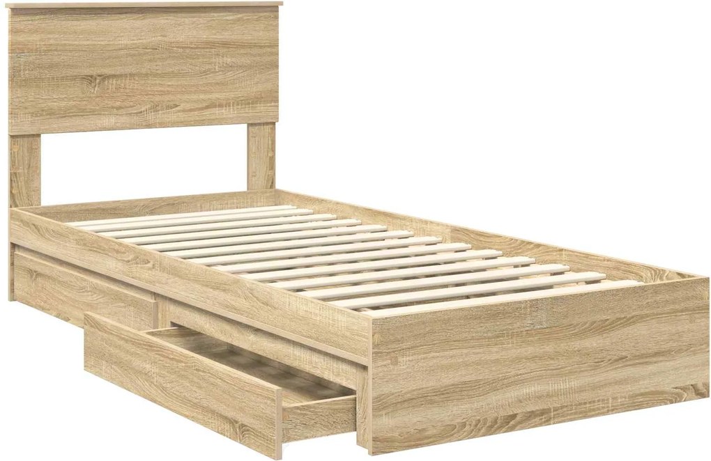 Postel s úložným prostorem se zásuvkou Sonoma dub 90 x 190 cm 3408496