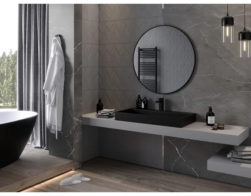 Mexen Loft, kulaté koupelnové zrcadlo 90 cm, barva rámu černá matná, 9850-090-090-000-70