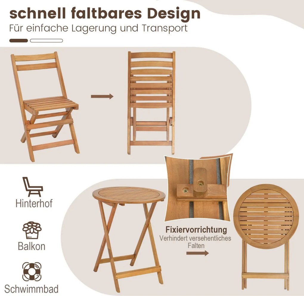 Costway 3 ks. Bistroset aus Holz mit Stabilem Akazienholzrahmen