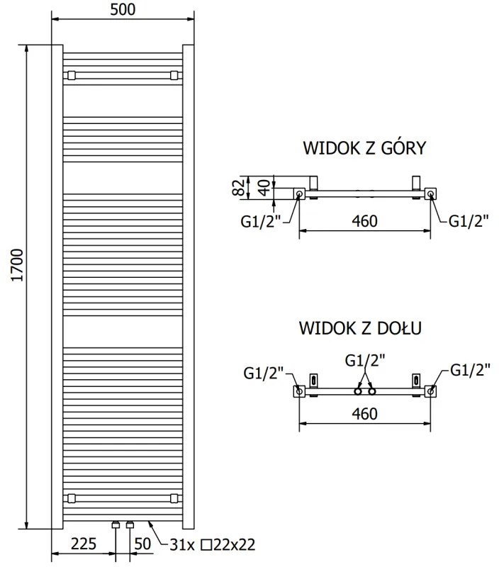 Mexen Pluton koupelnový radiátor 1700 x 500 mm, 844 W, Bílá - W106-1700-500-00-20