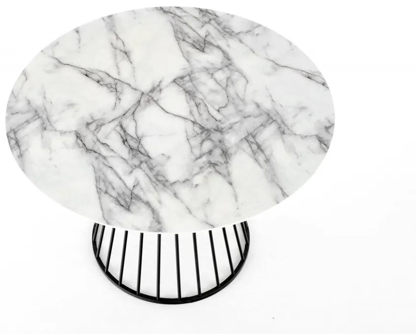 Jídelní kulatý stůl BRODWAY — průměr 110 cm, dekor bílý mramor / černá