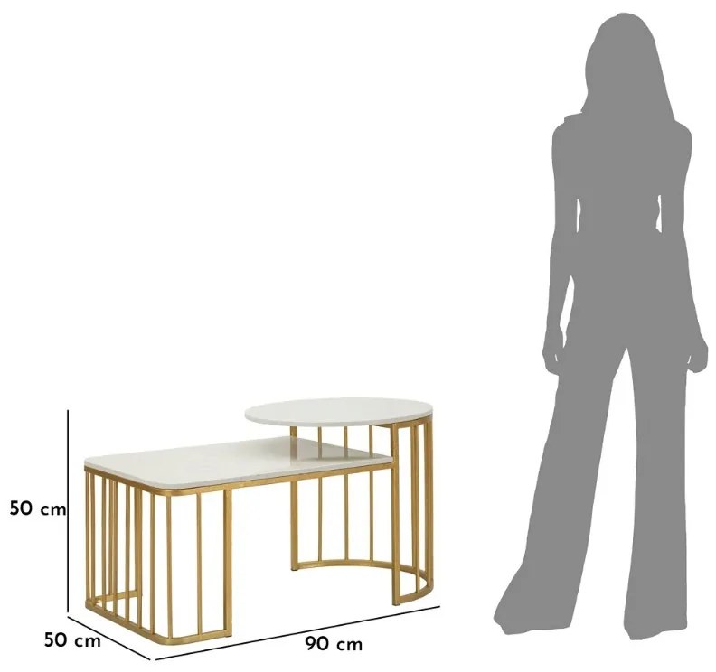 Designový konferenční stolek Kehlani 90 cm bílý / zlatý
