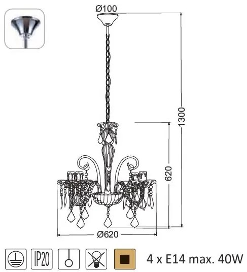 ACA DECOR Závěsné svítidlo GIZA max. 4x40W/E14/230V/IP20