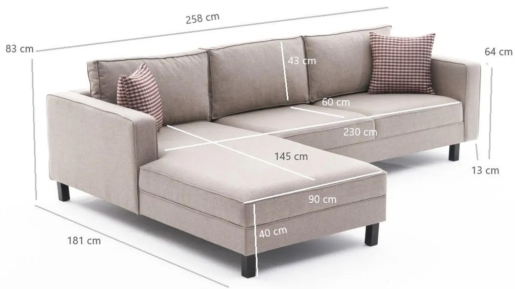 Hanah Home Pohovka KALE krémová levý roh 825BLC2717