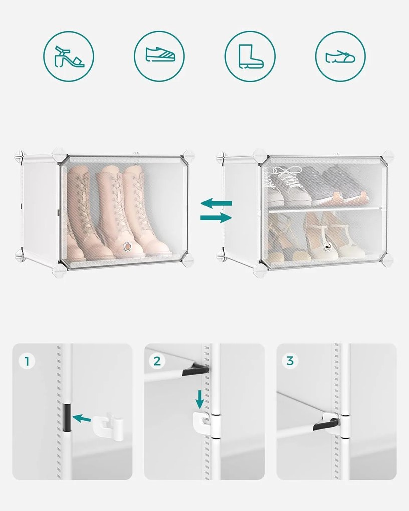 Modulární botník Lux s 10 dvířky čirý/bílý