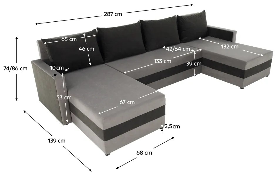 Kondela Univerzální sedací souprava, šedá/černá, PAULITA U
