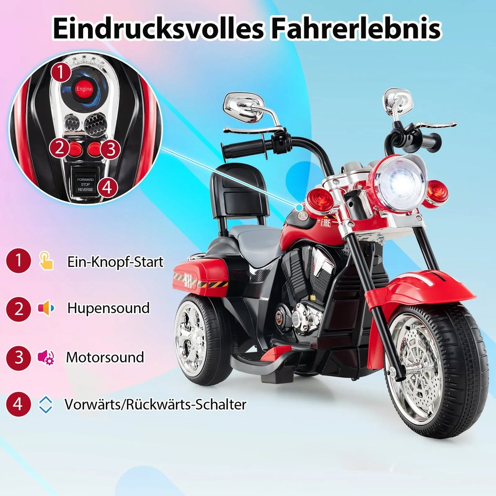Costway 6 V Dětský elektrický motocykl s nastavitelnými světlomety a – červený