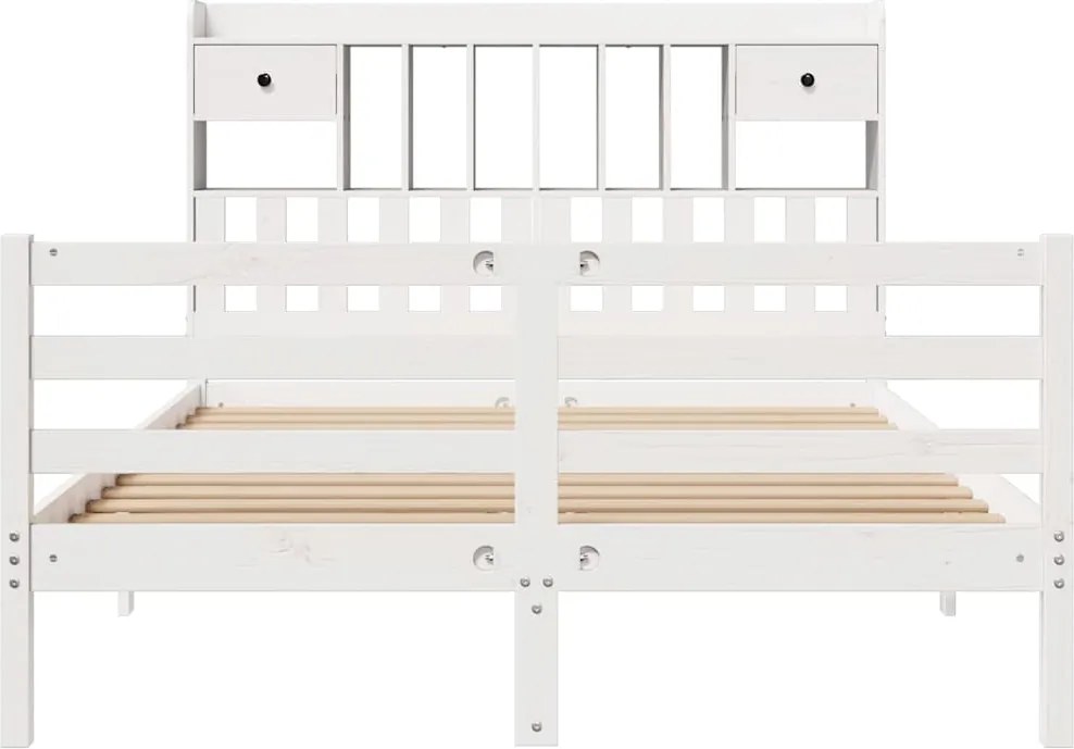 Postel s knihovnou bez matrace bílá 140x190 cm masivní borovice 3321931