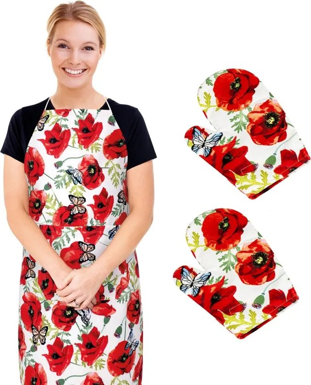 Bellatex Kuchyňská zástěra+chňapka 2ks BERTA Červená,Bílá,Zelená