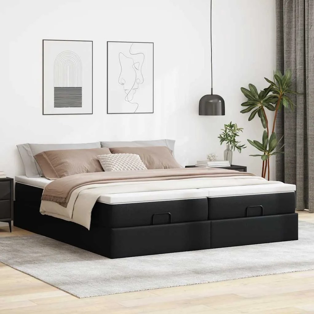 Osmanský rám postele s matracíes černá 160x200cm umělá kůže 3311219