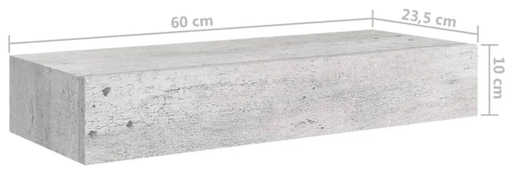 Petromila Nástěnná police se zásuvkou betonově šedá 60 x 23,5 x 10 cm MDF