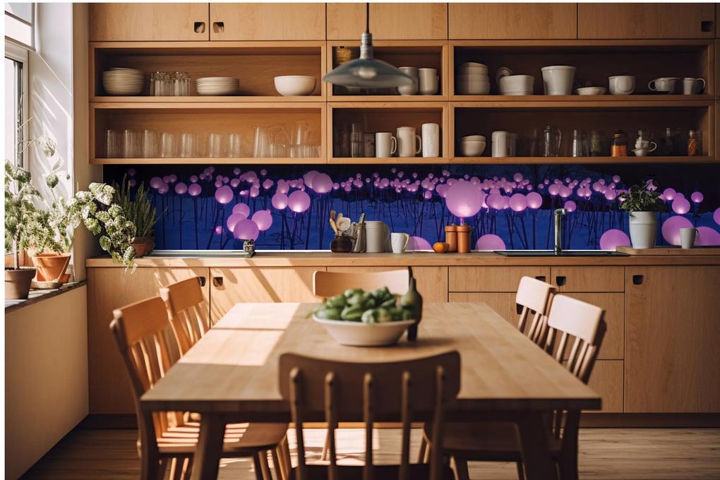 DIMEX | Fototapeta do kuchyně Fialové zahradní osvětlení KI-420-191 | 420 x 60 cm | fialová, modrá, černá