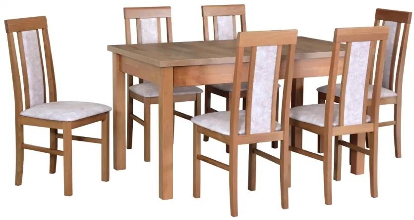 Drewmix jídelní sestava DX 15 odstín dřeva (židle + nohy stolu) olše, odstín lamina (deska stolu) ořech, potahový materiál látka