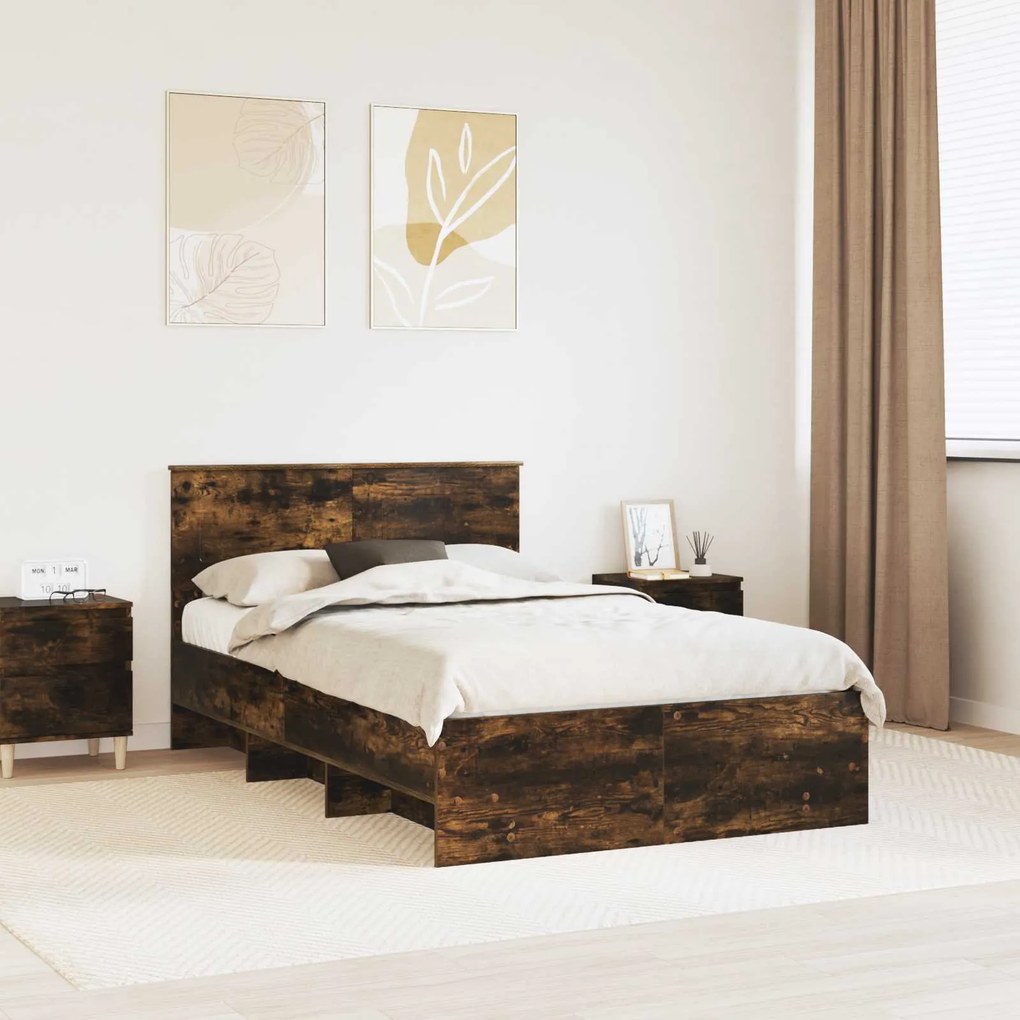 Rám postele s čelo Kouřový dub 120 x 123 cm Kompozitní dřevo 3408876