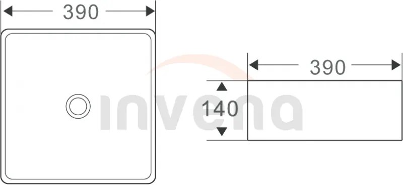 Invena Malaga, keramické umyvadlo na desku 390x390x140 mm, bílá lesklá, INV-CE-39-001-C