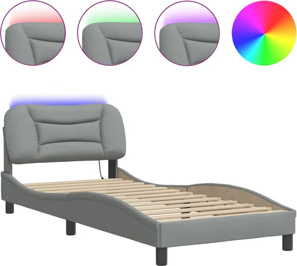 Rám postele s LED bez matrace Hvar Světle šedá 90x200 cm Látka 3213676