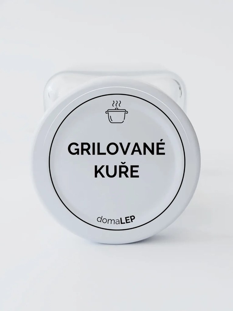 Samolepka na kořenky GRILOVANÉ KUŘE průhledná 5 cm tučné písmo