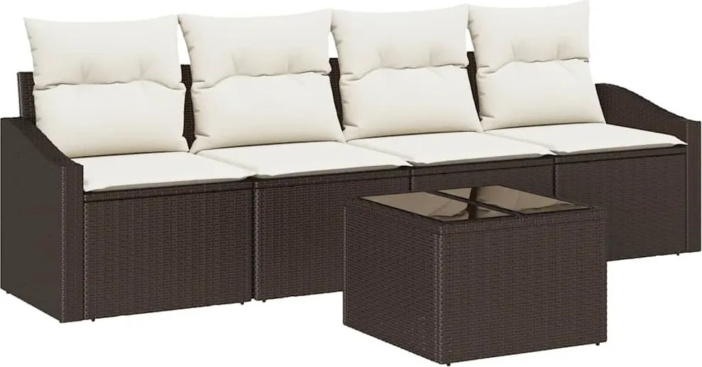 Set pohovek 5 ks Hnědá a krémová polyratan 3355257