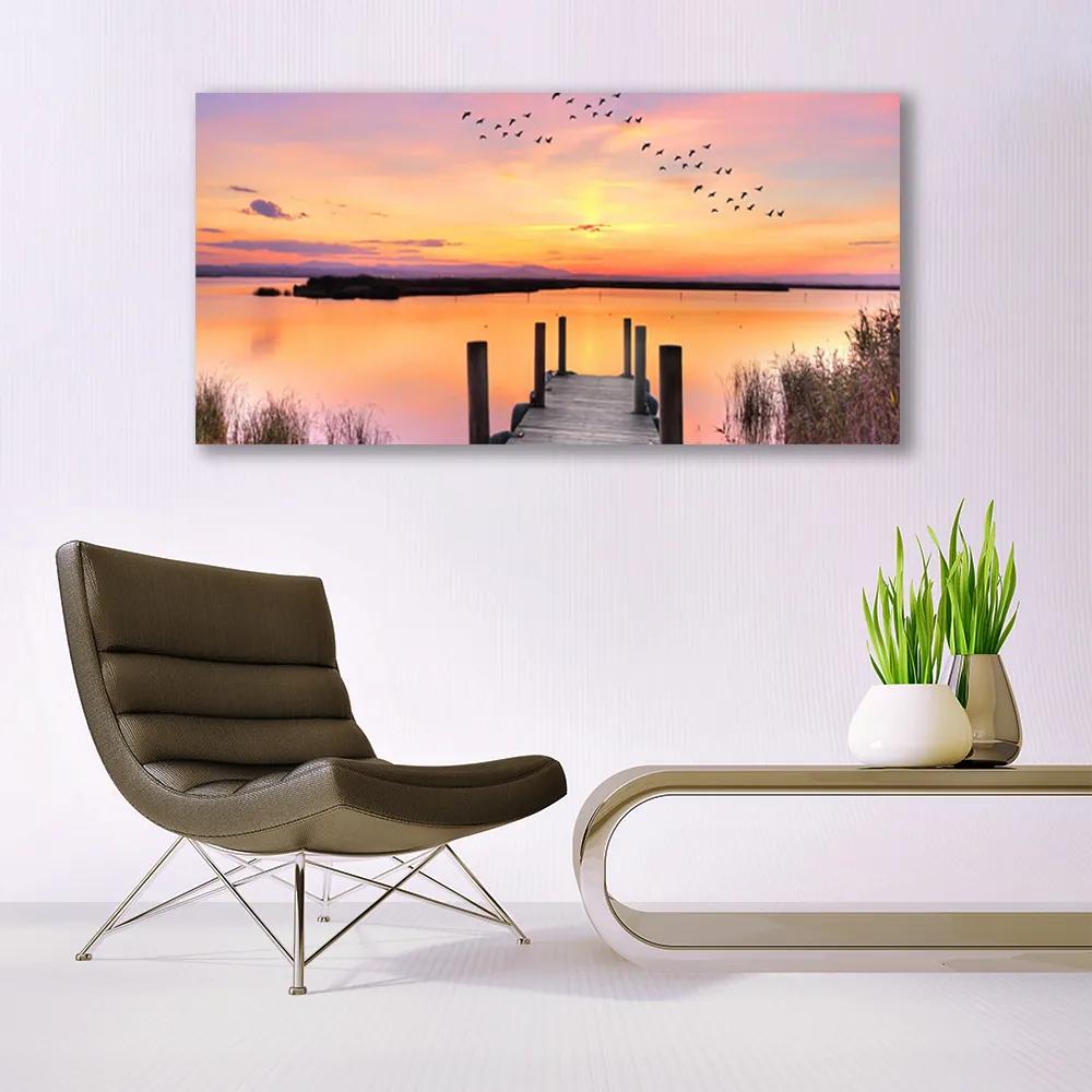 Plexisklo-obraz Molo Západ Slunce Jezero 120x60 cm