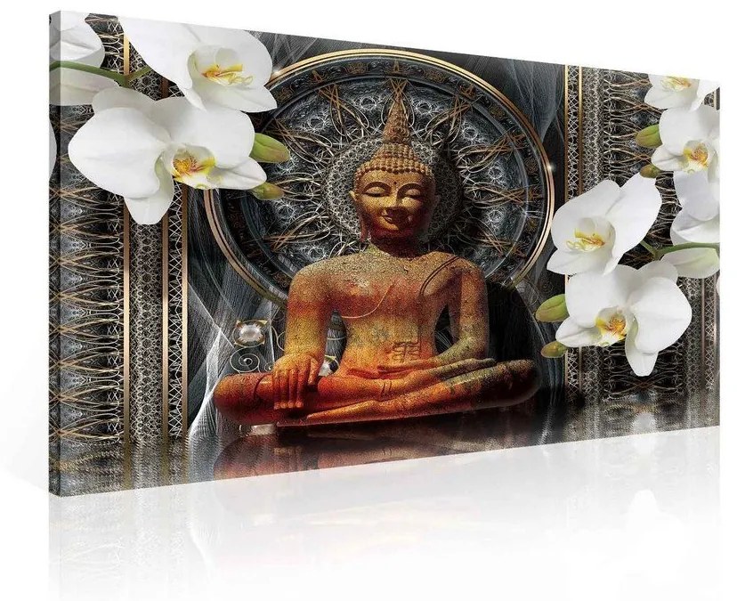 Postershop Obraz na plátně: Budha a bílé orchideje (1) - 75x100 cm