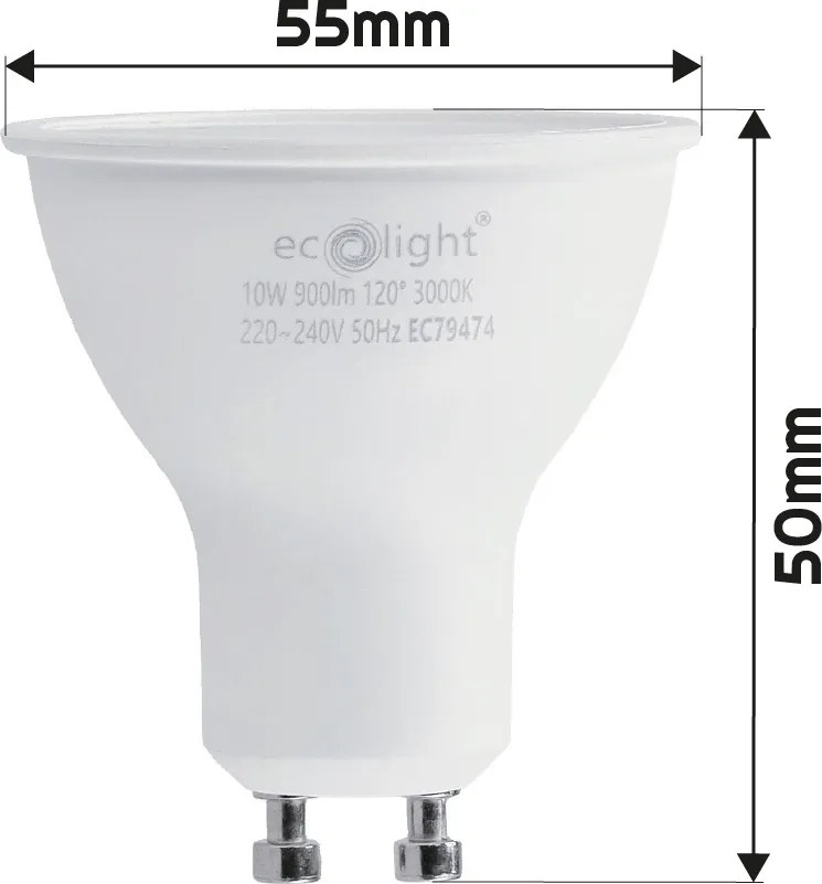 ECOLIGHT 6x LED žárovka GU10 10W teplá bílá