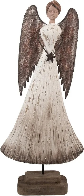 Dřevěná dekorace anděl s hvězdičkou Angel Rustic Brocante - 19*6*42 cm