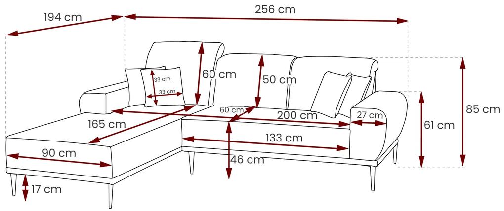 GAB Rohová sedačka RAPIDO, 256 cm Roh sedačky: Pravý roh, Barva látky: Stříbrná (Luxo 6601)
