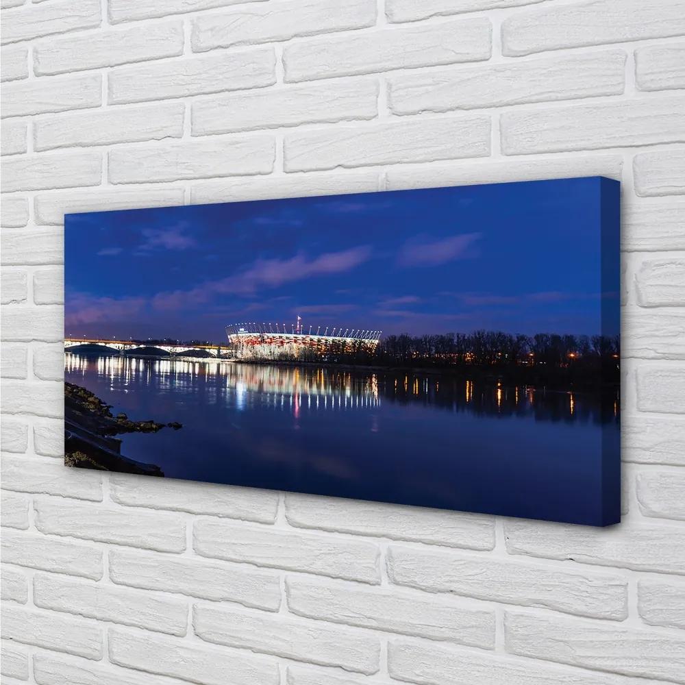 Obrazy na plátně Varšavský stadion river most v noci 120x60 cm