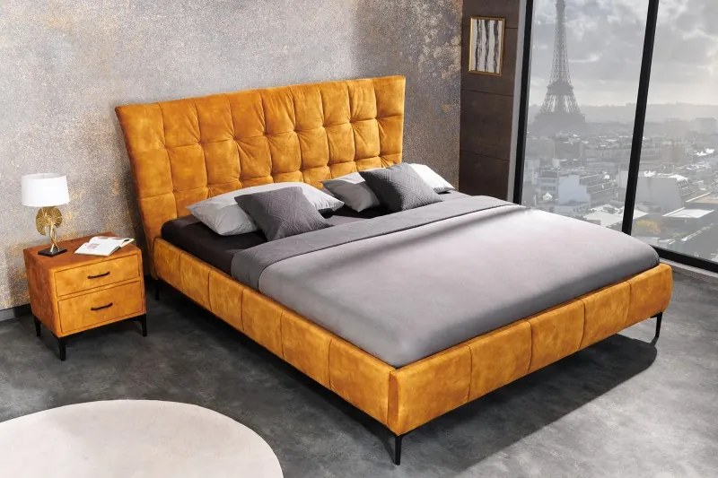 Hořčicová sametová postel Boutique 180x200 cm