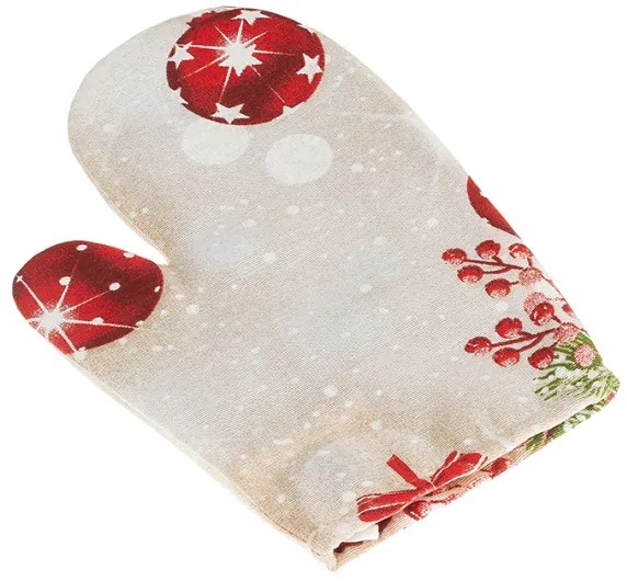 Bellatex Kuchyňská chňapka vánoční 28x18 cm Koule a cesmína červená