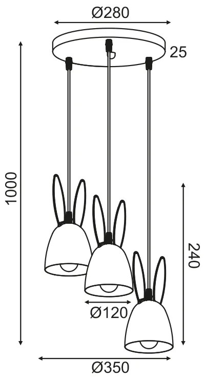 ACA DECOR Dětské závěsné svítidlo BUNNY - Králíček max. 3x 40W/E27/230V/IP20, růžové