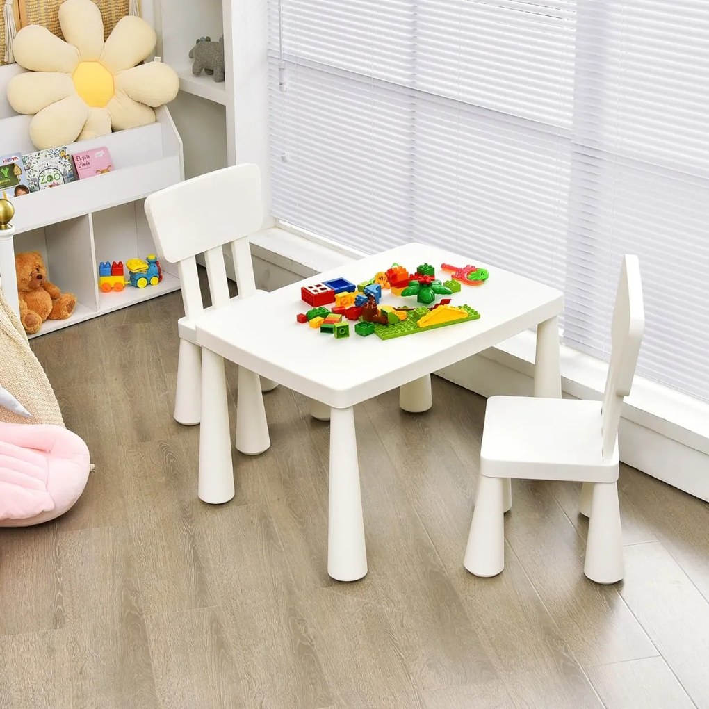 Costway 3 PCS. Kindersitzgruppe Kindertisch mit 2 Stühlen Kindermöbel aus – bílý