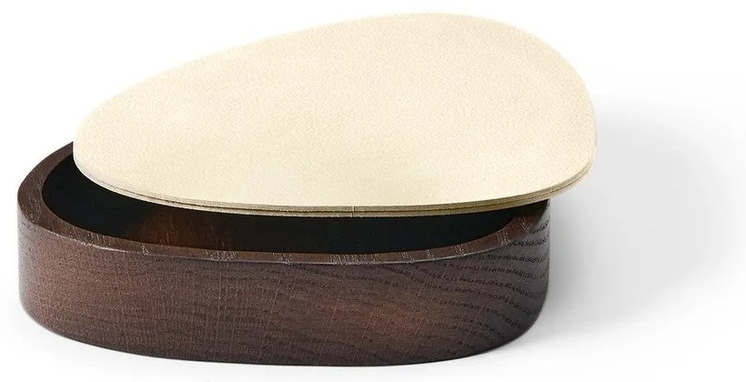 Hnědý/krémový dřevěný/z eko kůže úložný box s víkem/dekorativní 14x12,5x3,5 cm Curve Nupo – LIND DNA