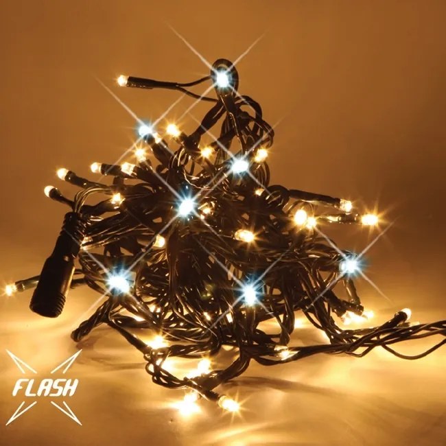Easy Fix LED světelný řetěz, kontura, 5 m, venkovní, teple bílá s FLASH, 60 diod, černý kabel, IP67