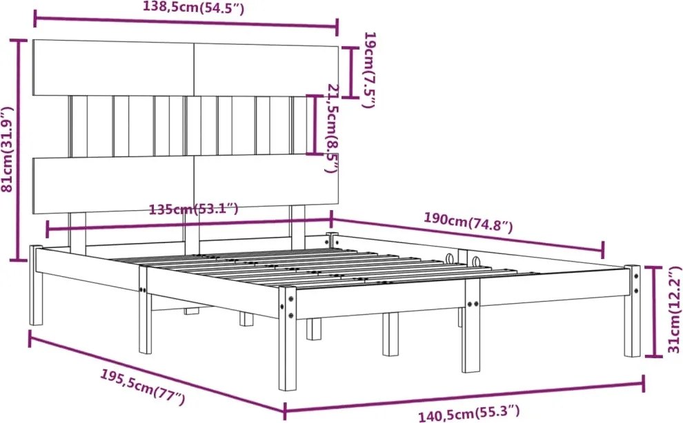 vidaXL Rám postele masivní borovice 135 x 190 cm UK Double [3104714] Barva: Černá