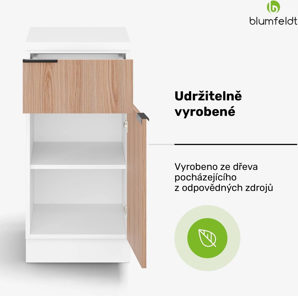 Blumfeldt WoodVista skříňka se zásuvkami, Robustní MDF pracovní deska, Soft-Close panty, Hliníkové úchyty