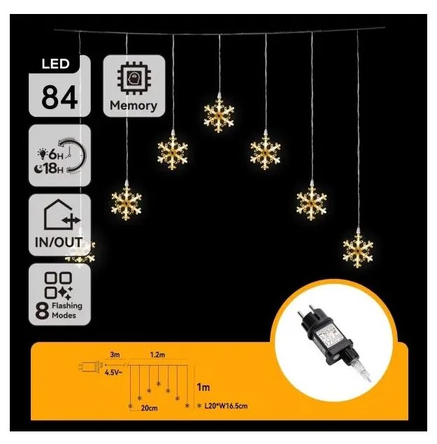 Aigostar - LED Venkovní vánoční řetěz 84xLED/230V 1,2x1m IP44 teplá bílá vločky