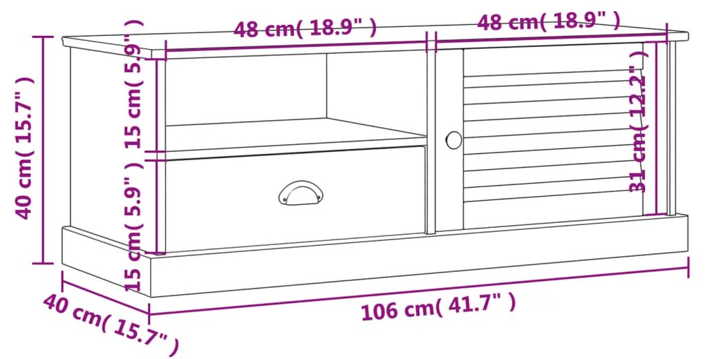 TV stolek VIGO - 106x40x40 cm - masivní borovice | bílá