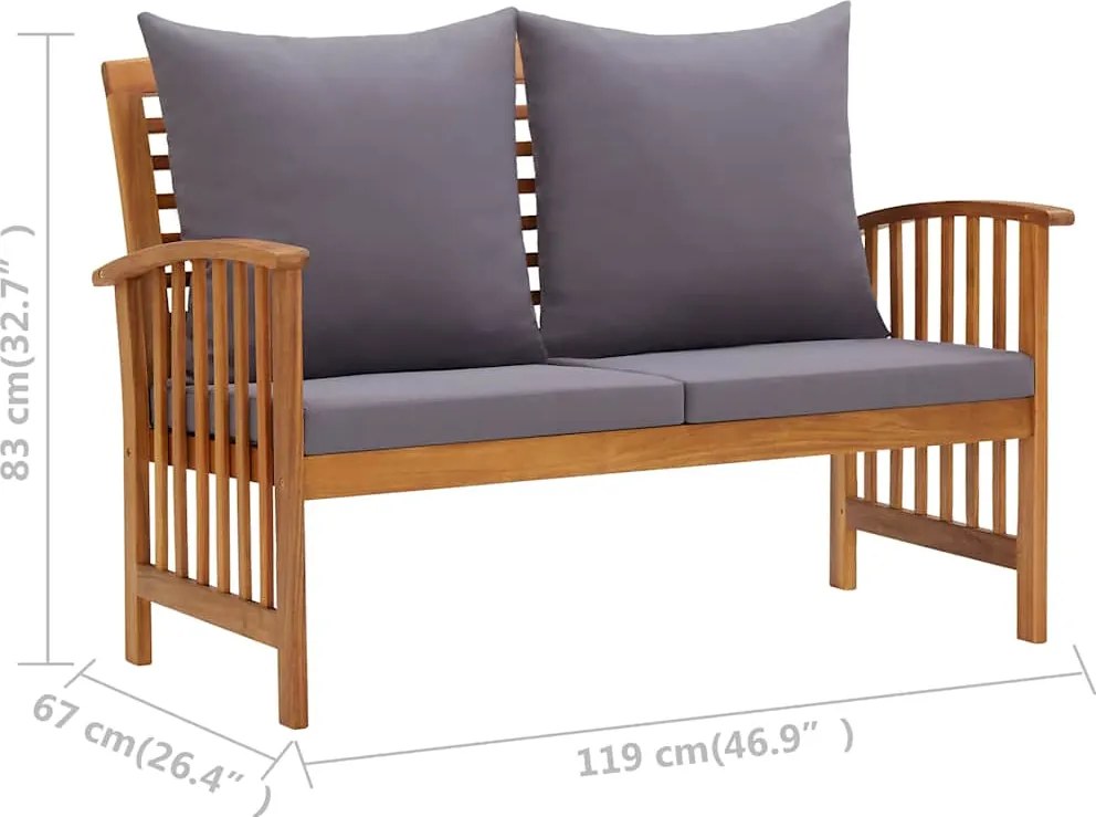 Zahradní lavice s poduškami 119 cm masivní akáciové dřevo 310261