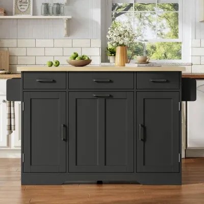 Aosom Mobilní kuchyňský ostrov se skládací pracovní deskou, kolečka s možností zajištění otáčení o 360°, pro 2–4 osoby, 120x70x87 cm, černá