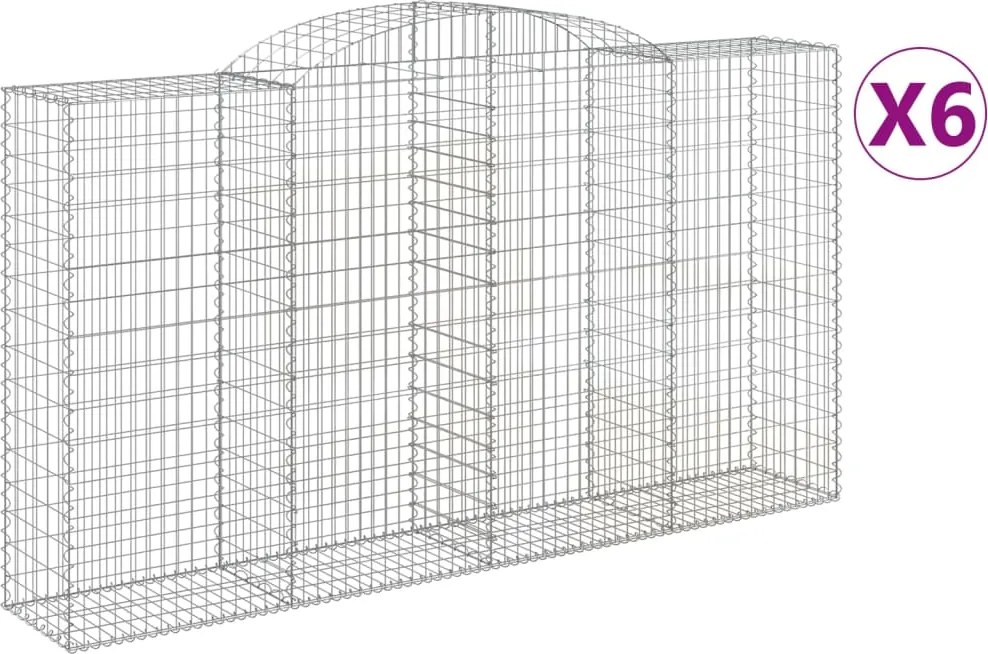 Klenuté gabionové koše 6 ks 300x50x160/180cm pozinkované železo 3146759