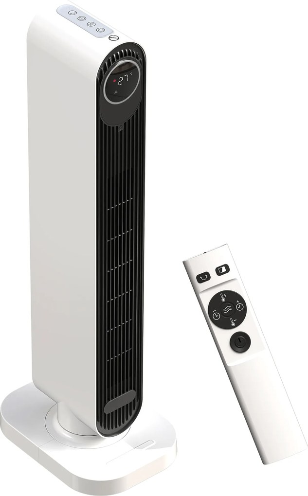 HOMCOM 2000W ventilátorový ohřívač z ABS s dálkovým ovládáním, kýváním a časovačem, 30 x 22 x 82,5 cm, bílá
