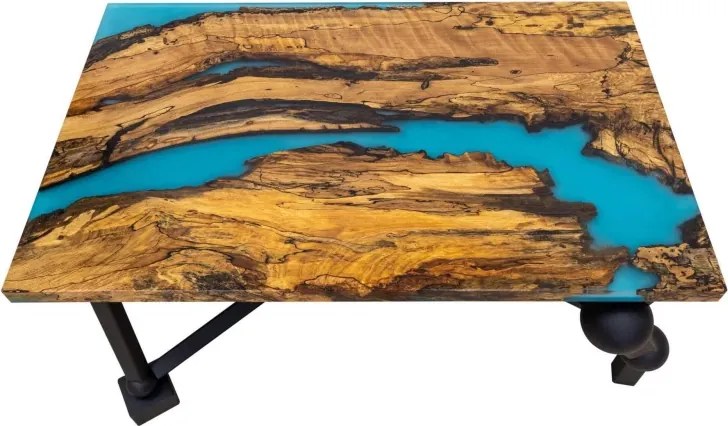 Konferenční stůl PLANETÁRIUM ze špaltovaného buku a fluorescenční epoxidové pryskyřice 96x59