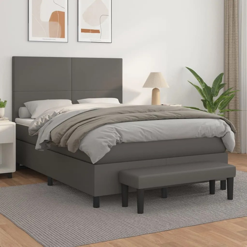 Box spring postel s matrací šedá 140 x 190 cm umělá kůže 3137543