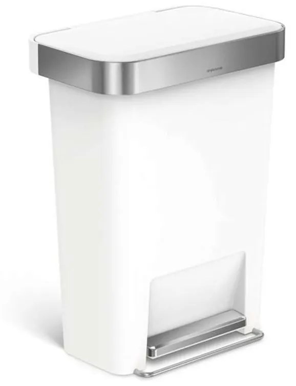 Simplehuman - Odpadkový koš 45 l, s kapsou na sáčky, nerez/bílá CW1387CB