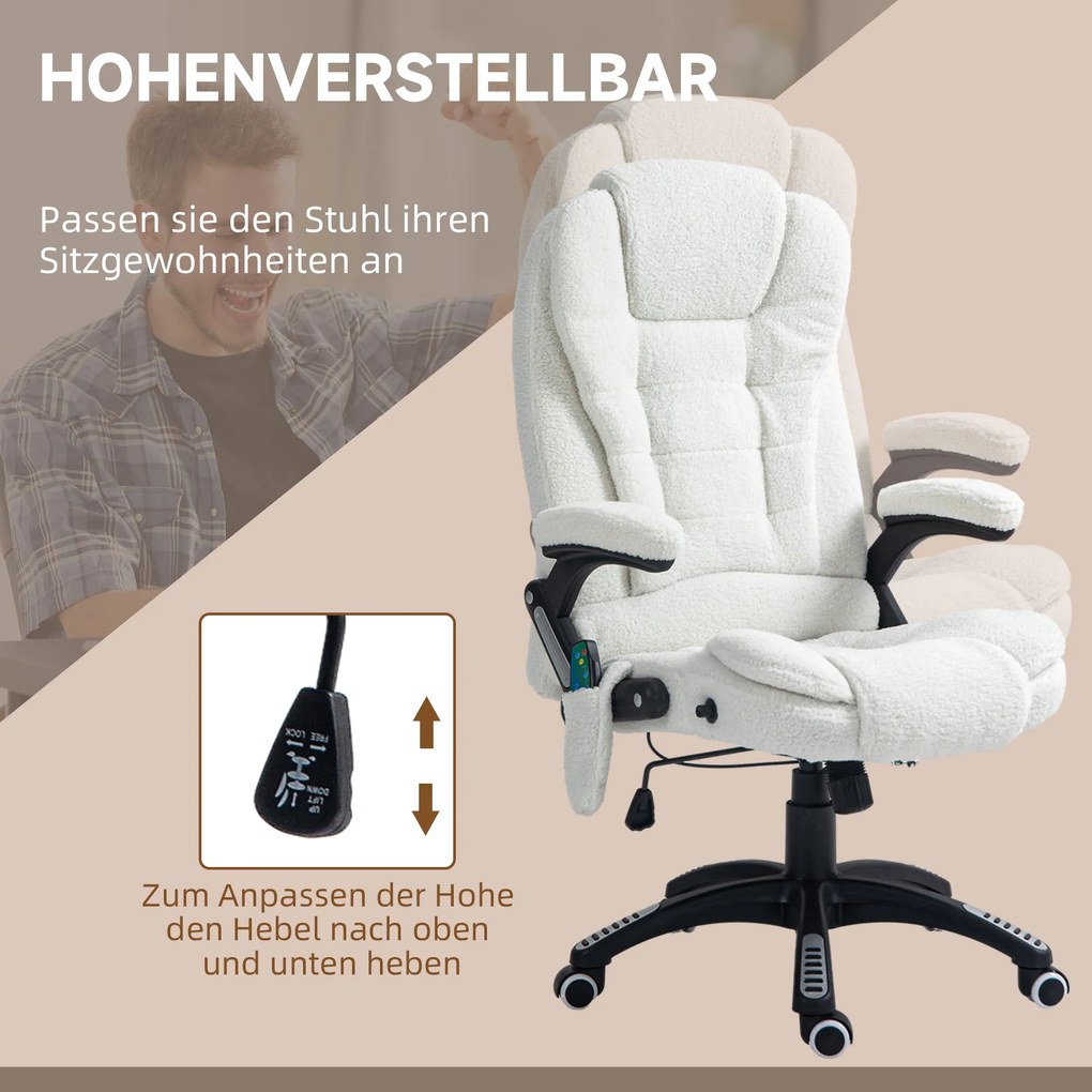 Kancelářská židle Vinsetto s vibračním masážním systémem, ergonomická židle s vyhříváním, sklápěcí funkce, výškově nastavitelná exekutivní židle s dá…