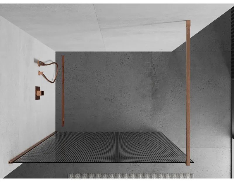 Mexen Kioto, sprchová zástěna Walk-In 110 x 200 cm, 8mm sklo s žebrovým vzorem, měděný matný profil, 800-110-101-65-09