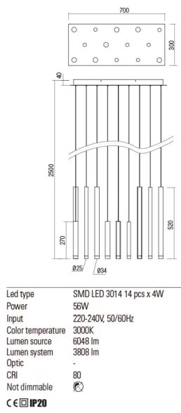 Redo 01-2057 - LED Lustr na lanku MADISON 14xLED/4W/230V lesklý chrom/černá/měď