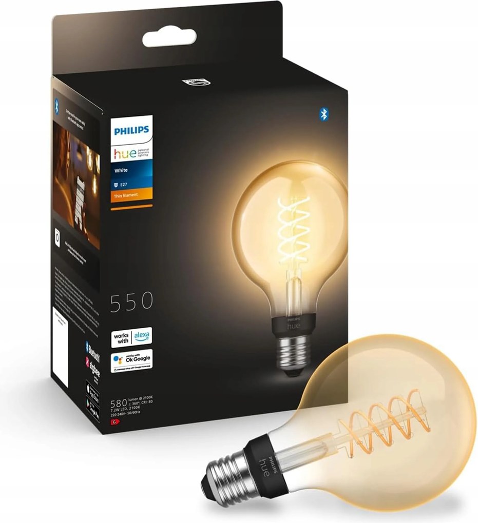 Led žárovka Philips Hue White Filament Globe G93 E27 7W 550lm 2100K